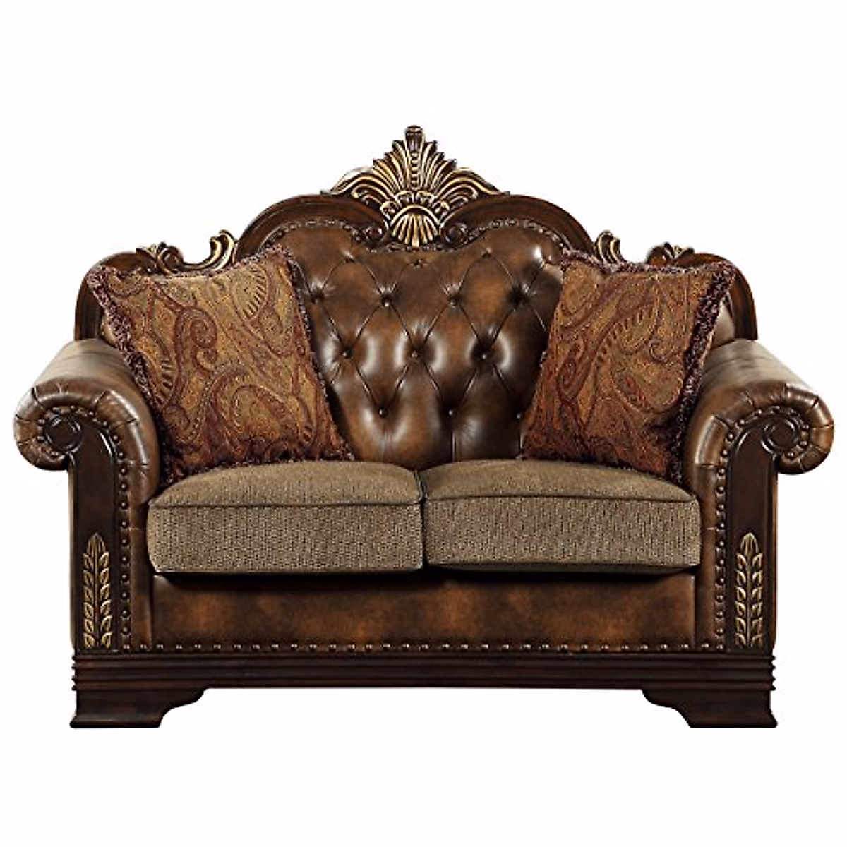 Homelegance Croydon Traditional Two-Tone Love Seat, 65"W, Brown PU Leather