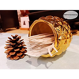 WONTHAI Pineapple Shaped Ceramic Jar - Cookie Candy Storage- for Home Bathroom or Office Table Decor- Gold