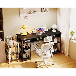 AODK 48 Inch Small Computer Desk with Power Outlets & Type-C, Writing Desk with Storage Shelves Headphone Hook, Student Laptop PC Desks for Small Spaces Home Office, Kids Desk, Black