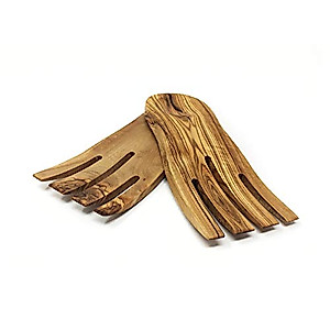 AramediA Handmade Olive Wood Salad Servers Serving Hands Tosser - Salad Servers Tongs – Best for Serving Salad, Pasta, Fruit ; Kitchen Helper - and Spoon Rest Pack of 2 -(7 Inches)