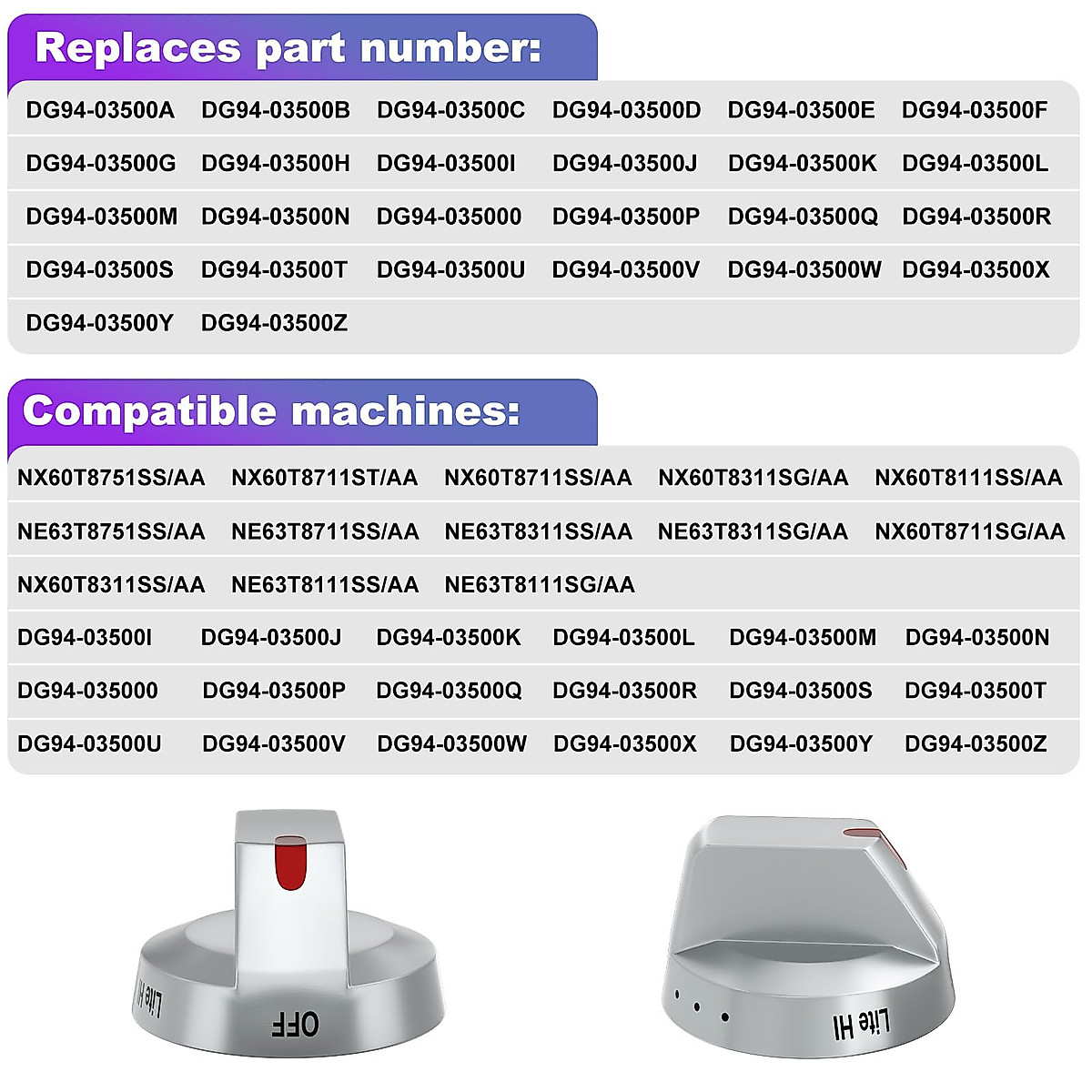 Upgrade DG94-03500U DG94-03500A/Z Samsung Knob for Samsung Gas Stove Knobs, Oven Knob Replacement Models NX60T8111SS NX60T8311SS NX60T8711SS/AA - 5 Pack