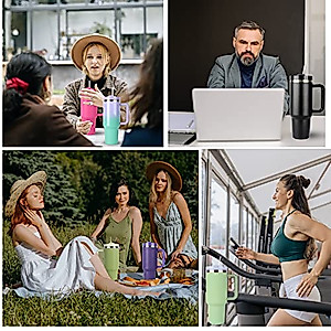 40oz Tumbler with Handle and Straw Lid,Stainless Steel Travel Mug Water Bottle Cup,Reusable Insulated Vacuum Cup (QL-Green)