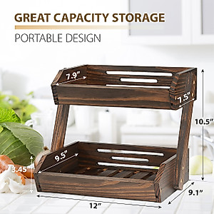 NAGAWOOD Large Capacity 2-Tier Wooden Fruit Basket, Durable Acacia Wood, 10.5" Tall, Spacious for Produce, Vegetables, Bread Storage and Home Kitchen Countertop
