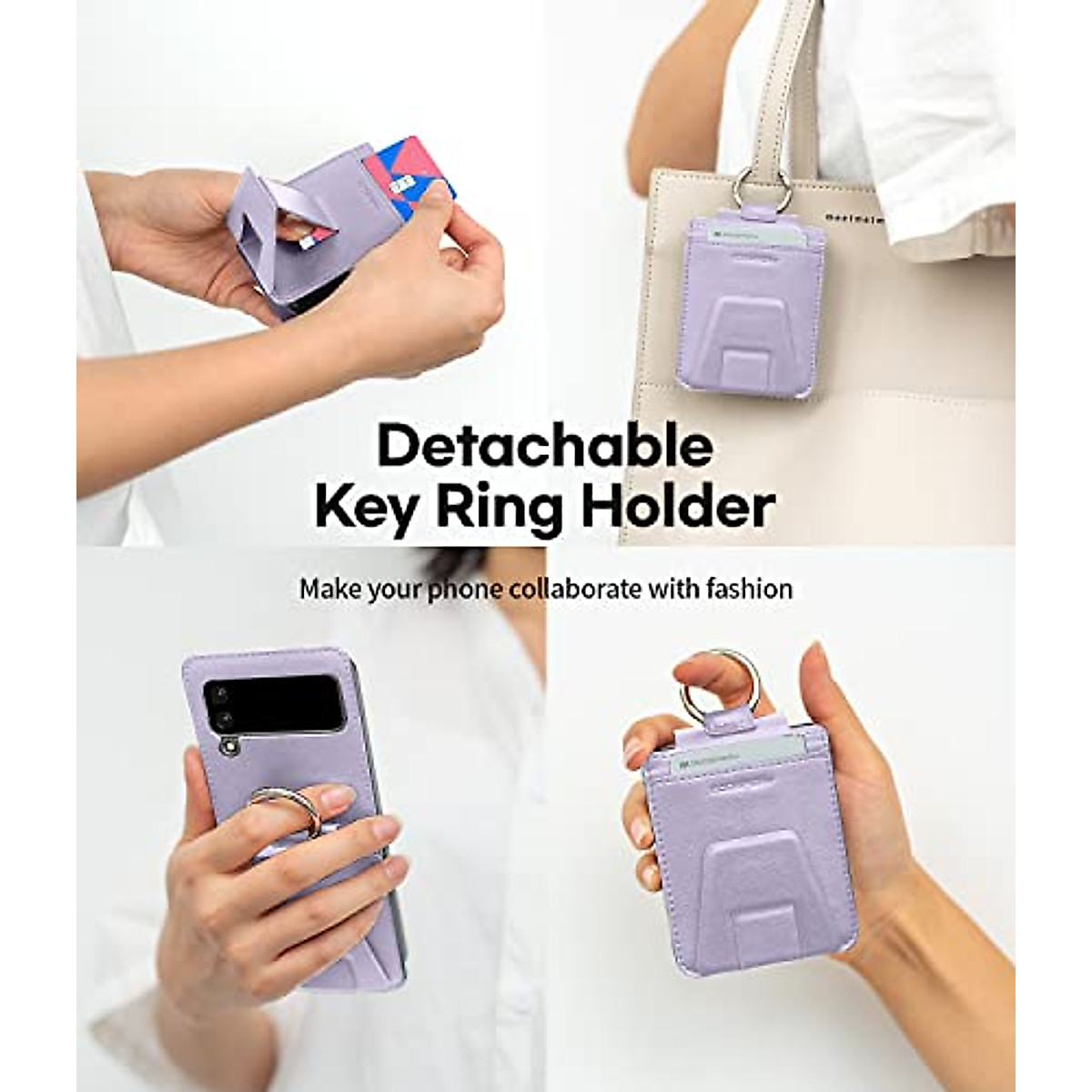GOOSPERY EZ Mount Wallet Compatible with Galaxy Z Flip 4 Case, Card Holder Loopy Ring Adjustable Kickstand with Horizontal/Vertical [Compatible with Wireless Charging], Lavender