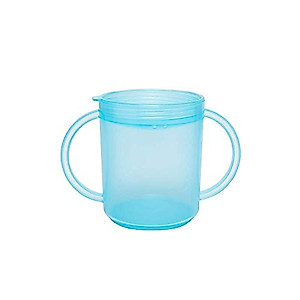 TalkTools Recessed Plastic Lid Cup with Handles | Break Resistant | Self-feeding - BPA Free - 2 Lids - Light Blue