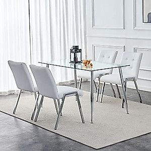 Dining Chairs Set of 4 for Kitchen Dining Room,Modern Kitchen Chairs,Armless High Back Dining Chair and Plating Metal Legs Leather Chair Applicable to Dining Room,Living Room and Office (White)