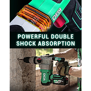 DCA 20V MAX Brushless Rotary Hammer Drill, 4.5 Joule, 3800BPM, 1-1/8 Inch SDS-Plus, Cordless Heavy Duty Rotary Hammer Drill, 5.0Ah Battery, 4A Fast Charger, Safety Clutch, 4 Drill Bits and 2 Chisels