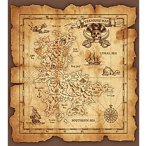 Ambesonne Island Map Duvet Cover Set, Super Detailed Treasure Map Grungy Rustic Pirates Gold Secret Sea History Theme, Decorative 3 Piece Bedding Set with 2 Pillow Shams, Queen Size, Beige Brown