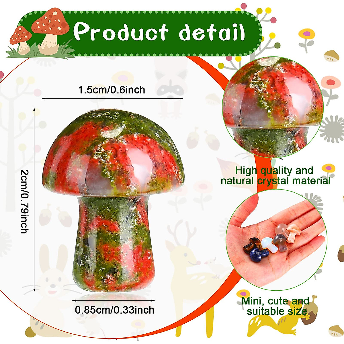 Nuanchu 20 Pcs Crystal Mushroom Sculpture Decor Hand Making Mini Mushroom Worry Stones Crystals Bulk Gemstone Quartz Mushroom Decor for Witchcraft Christmas DIY Meditation(Vivid Style)