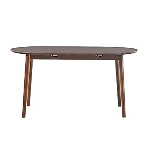 Walker Edison Mid Century Solid Wood Oval Extension Dining Table with Hairpin Legs and Removable Leaf, 60 Inch, Walnut