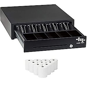EOM-POS Cash Register Money Drawer. Compatible with Square [Receipt Printer Required]. Includes 10 Rolls of Thermal Receipt Paper