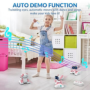 STEMTRON RC Robot Toys for Kids, Rechargeable Remote Control Robot Toy for Boys & Girls, with Auto Demo, Dance Moves, Music, Shining 7 Colors LED Eyes & Flexible Head, Ears & Arms