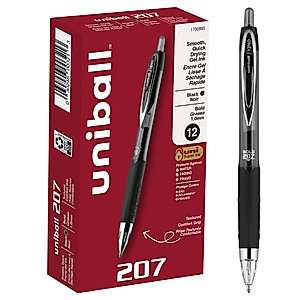 uniball Gel Pens, 207 Signo Gel with 1.0mm Bold Point, 12 Count, Black Pens are Fraud Proof