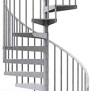 Mylen STAIRS Reroute Galvanized Exterior 60in Diameter, Fits Height 136in - 152in, 2 36in Tall Platform Rails Spiral Stair Kit