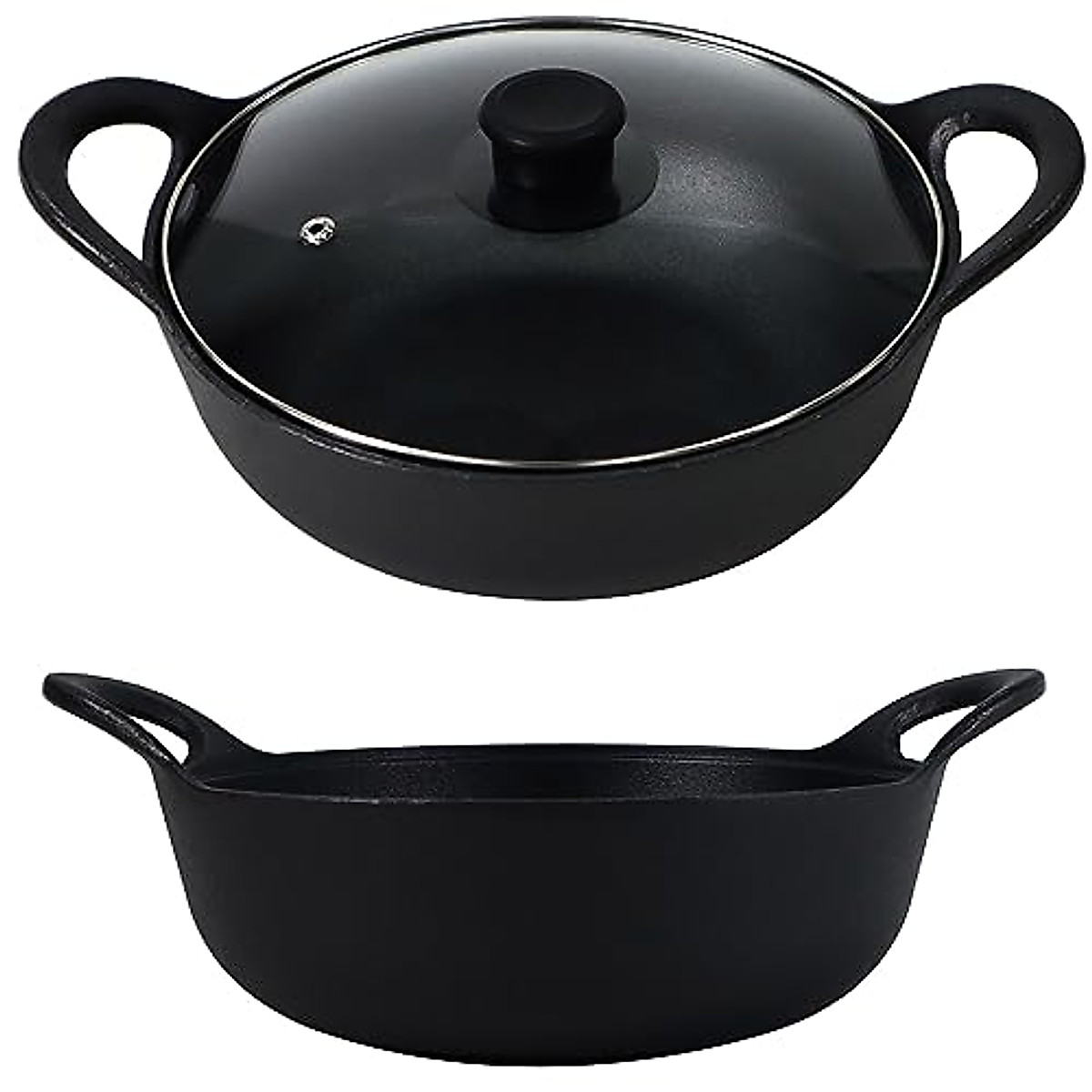 Cast Iron Balti Dish Pot with a Glass Lid, 3 Quart Medium Cast Iron Casserole Dish, Nonstick Handi Cast Iron Kadai Indian, Asian Wok, Dutch Oven