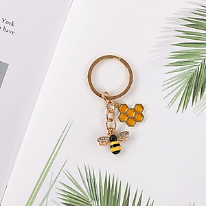Bee Keychain - 1 Set Honey Crystal Key Ring Yellow Decor for Bag Decor Car Supplies,Rhinestone Decorations for Bag Accessories Gift to Women Girls