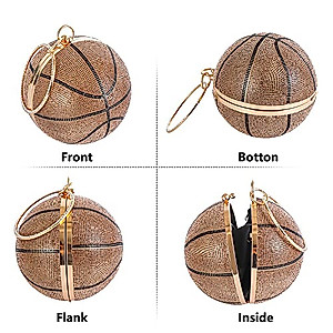 Yoniza Women Basketball Purse Clutch Bag Rhinestone Evening Purse Round Shaped Bling Crystal Bag Lady Party Evening Handbag