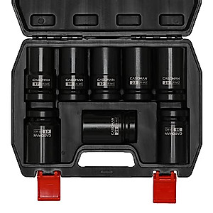 CASOMAN 8 Pieces 1-Inch Drive Deep Impact Socket Set, CR-MO, Metric, 6-Point, Heavy Duty Wheel Impact Socket Set