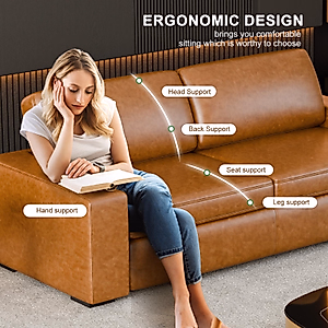 ELUCHANG 85" Faux Leather Sofa Couches, 3 Seater Mid-Century Modern Sofa with Extra Deep Seats,Upholstered Sofa Cushion&Removable Cover,Comfy Sofa Couch for Small Space Living Room Apartment,Brown