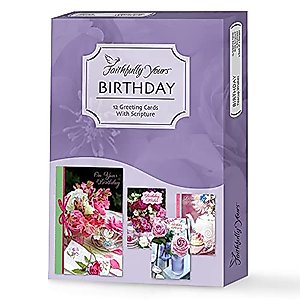 Designer Greetings Faithfully Yours Inspirational Birthday Boxed Card Assortment, Teacup Wishes with Biblical Scripture Verses (Box of 12 Greeting Cards with Envelopes), Purple (658-00510-000)