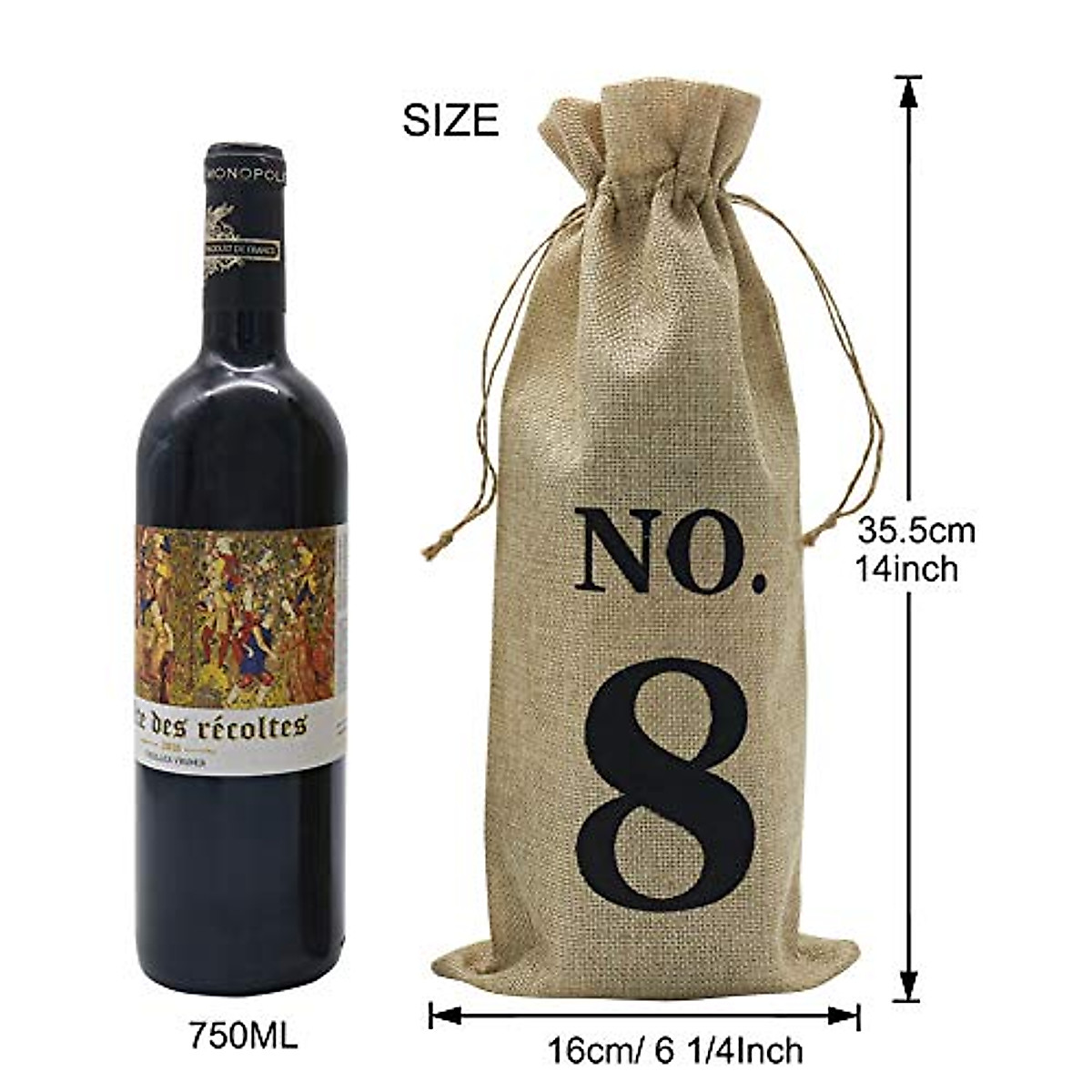 Shintop 10pcs Jute Wine Bags, 14 x 6 1/4 inches Hessian Numbered Wine Bottle Gift Bags with Drawstring for Blind Wine Tasting (Brown)
