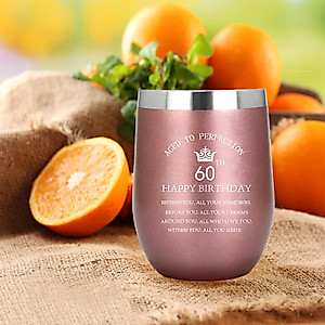 Happy 60th Birthday Gifts for Women Wife-Behind You All Your Memories Funny 60 Year Old Birthday Gifts Ideas for Mom Friends Stainless Steel Insulated Wine Tumbler Coffee Cup (Rose Gold 12oz)
