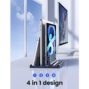 Vaydeer Plastic Dual-Slot Adjustable Vertical Laptop Stand 4 in 1 Design Space-Saving for All MacBook, Chromebook, Surface, Dell, iPad Up to 17.3 Inches - Black