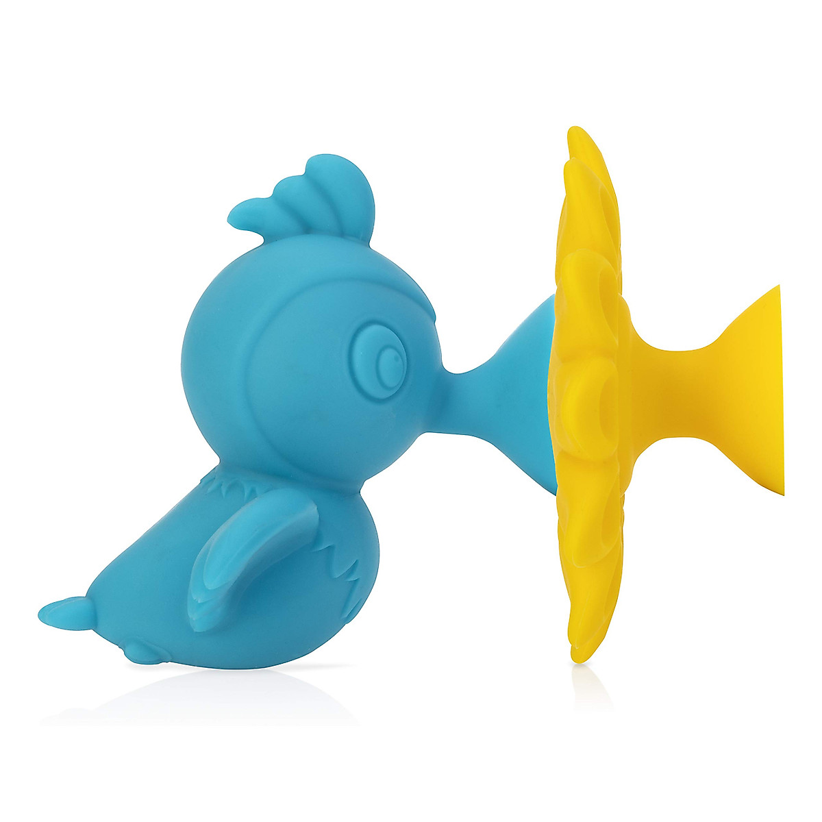 Nuby Silly Hummingbird & Flower Interactive Suction Toys with Built-in Rattle, 2 Piece, Aqua / Yellow