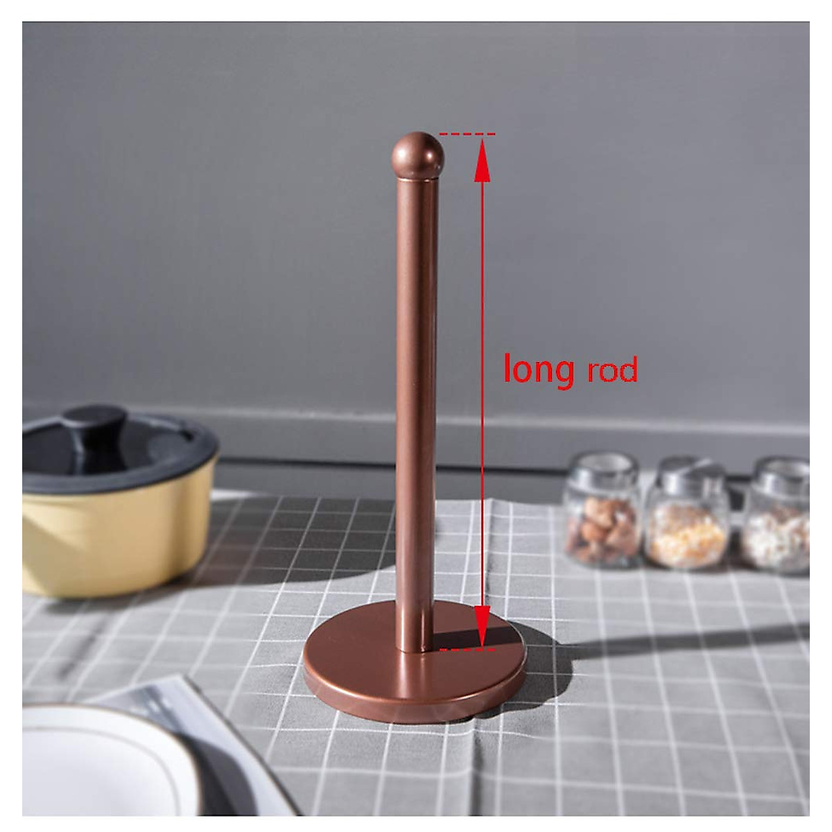 Mornenjoy Modern Stand Up Paper Towel Holder,Single Tear Papertowel Roll Stand with Stable Wide Base,Paper Towel Dispenser for Kitchen Countertop/Dinner Table/Bathroom (Round Head,Copper)