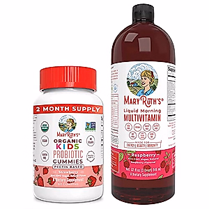 Liquid Morning Multivitamin Raspberry Kids & Probiotic USDA Organic Gummies Bundle by MaryRuth's | Immune Support | Kids Digestive & Gut Health Supplement for Men, Women & Kids