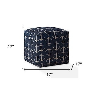 HomeRoots 17" Blue and Grey Twill Anchor Pouf Ottoman
