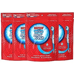 Colgate Max Fresh Wisp Disposable Mini Travel Toothbrushes, Peppermint, 24 Count (Pack of 4)