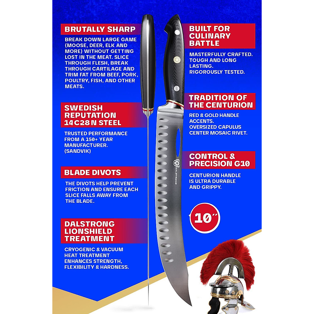 Dalstrong Butcher Knife - 10 inch - Centurion Series - Premium Swedish 14C28N High Carbon Stainless Steel - G10 Handle Meat Kitchen Knife - Razor Sharp Carving Breaking Knife - Sheath Included