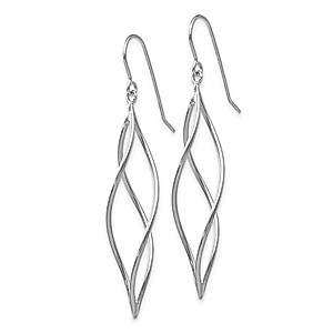 14K White Gold Polished Long Twisted Dangle Earrings
