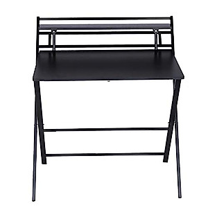 MOMFEI 2-Style Folding Desk for Small Space, Home Corner Desks Simple Computer Desk with Shelf, Folding Laptop Table (Black)