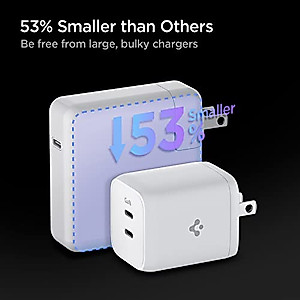 Spigen GaN 652 Total 65W 2 Ports GaN III Tech Dual USB C Wall Charger PD 3.0 Charging Block Adapter Compatible with MacBook Pro iPad iPhoine 14 13 Mini Plus Pro Max Galaxy S23 Ultra Plus S22 S21