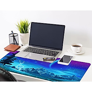 UJoowalk Gaming Mouse Pad, Large Mouse Pad, Keyboard and Mouse Pad, XL Mousepad, 31.5 x 11.8¡¯¡¯, Non-Slip Base Stitched Edge for Home Office Gaming Work, Galaxy Print Forest Moon Deer