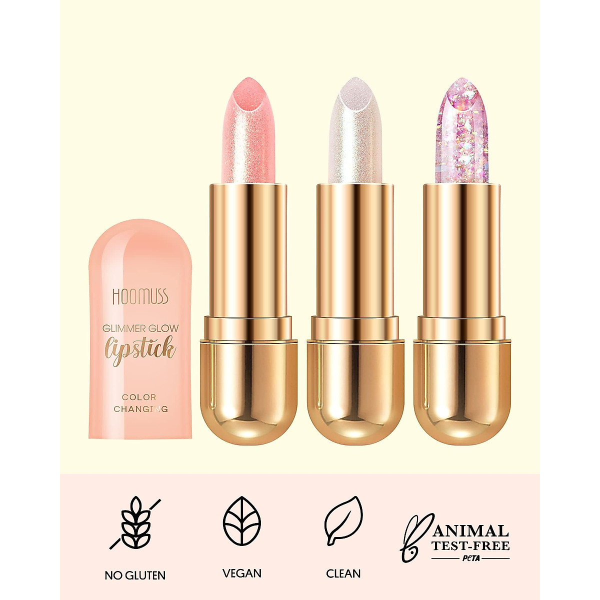 Glimmer Balm, Tinted Lip Balm Long Lasting PH Lipstick, Color Changing Lipstick Natural Chapstick, Glitter Pink Shade Lipstick (Unicorn)