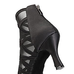 TINRYMX Women's Latin Dance Boots Ballrooom Salsa Tango Open Toe Performance Professional Dance Shoes, Model YCL445,Black-7.5CM,7.5(M) US
