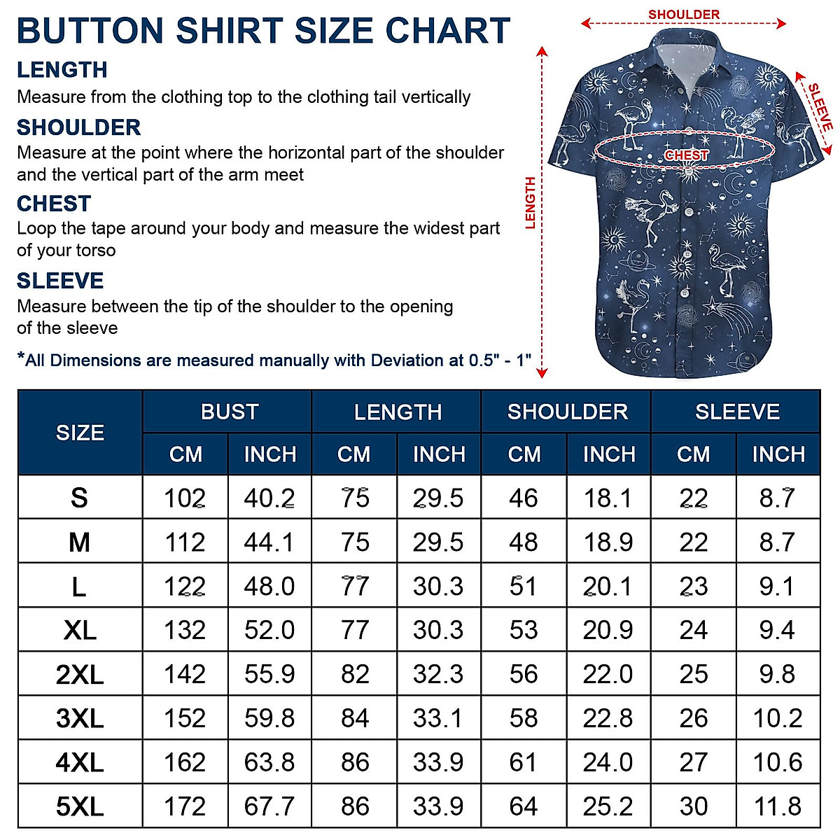 Funny Animal Button Up Shirt for Men, Wild Animal Print Hawaiian Shirt Unisex, Men's Short Sleeves Shirt, Flamingo Partern (Large)