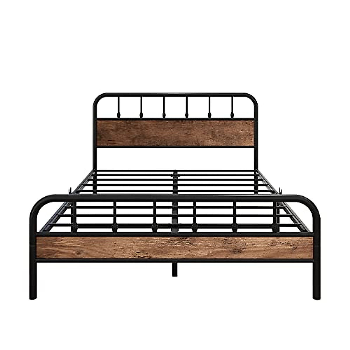 JURMERRY Metal Platform Bed Frame with Wooden Headboard and Footboard Heavy Duty Steel Support, Mattress Foundation, No Box Spring Needed, Easy Assembly, Queen Black