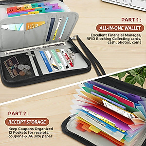 Nordun 13 Pockets Receipt Coupon Organizer with Card Holder, Mini Expandable Ticket Storage & Card Case with Labels,Check/Bill/Invoice/Cash Sorter Wallet,for Home, Purse