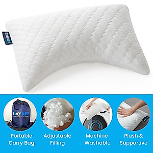 Sidney Sleep Mini Travel Size Neck Pillow - Knee Pillow - Back Lumbar Support - Curved Travel Pillow - 14 x 19 Inches - Adjustable Loft - Washable - Drawstring Backpack Included