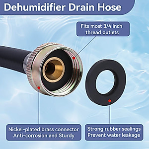 5 Feet Dehumidifier Drain Hose, 3/4 Inch FHT Connection Brass Interface to Prevent Water Leakage, Hose Replacement Suitable for the Majority of Dehumidifiers
