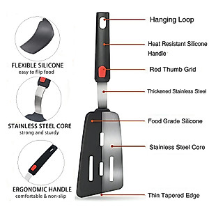 Silicone Spatula Turner Set, 600°F Heat Resistant Kitchen Spatulas for Nonstick Cookware, BPA Free Cooking Utensils, Non Scratch Flexible Thin Edge Rubber Spatula Set for Flipping Fish, Eggs, Pancake