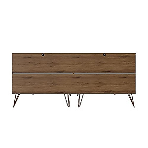Manhattan Comfort Rockefeller Mid Century 6-Drawer Double Low Dresser with Metal Legs, Nature and Textured Grey