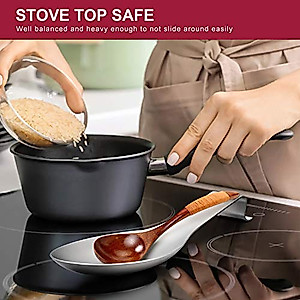 Spoon Rest Set of 2, E-far Stainless Steel Spoon Ladle Holder Spatula Rest for Kitchen Stove Top, Large Size & Dishwasher Safe