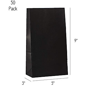 Paper Favor Bags - 50 Pack Black Party Favor Kraft Treat Bags for Any Occasions, Halloween, Graduation, DIY Arts, New Years Eve Party - 5 x 3 x 9 Inch