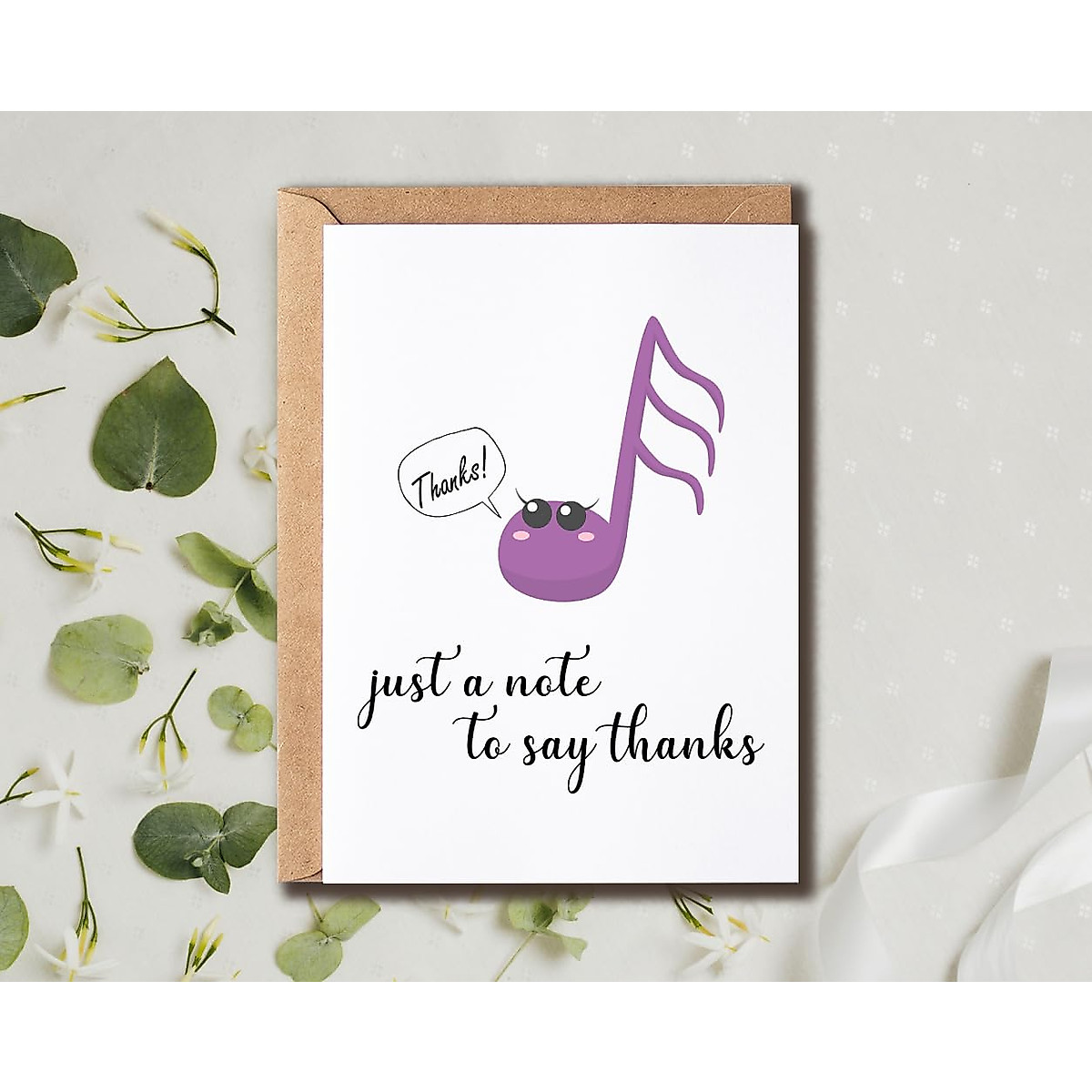 NDHGifts Just A Note To Say Thanks Card - Funny Punny Card - Thank You Card For Family - Card For Friend - Blank Card - Music Card - Gift For Teacher