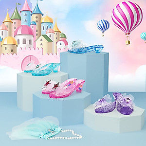 Tomons Princess Toys Dress Up Shoes and Jewelry - 4 Pairs of Heels Shoes and Pretend Play Jewelry Toys Princess Accessories Set for Toddler Girls Beauty Birthday Gifts Aged 3 4 5 6 Years Old
